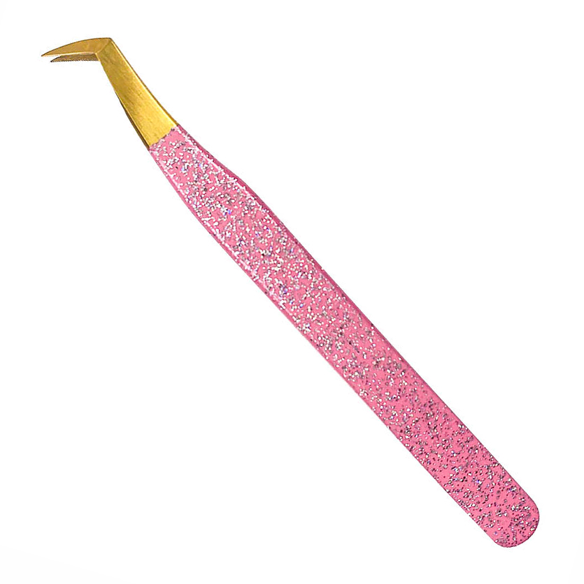 Pink Sparkle Color Coated Tweezer for Professional Eyelash Extension