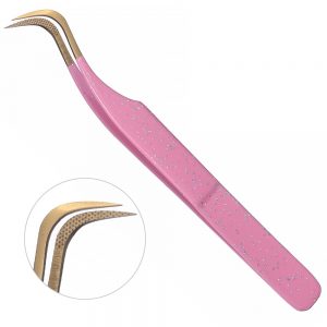 Fiber Tip Lash Tweezer Angled Pink Sparkle Color Coated M Narrow