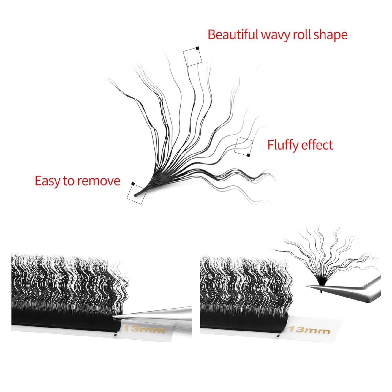 Wavy curved wool curled eyelash extensions